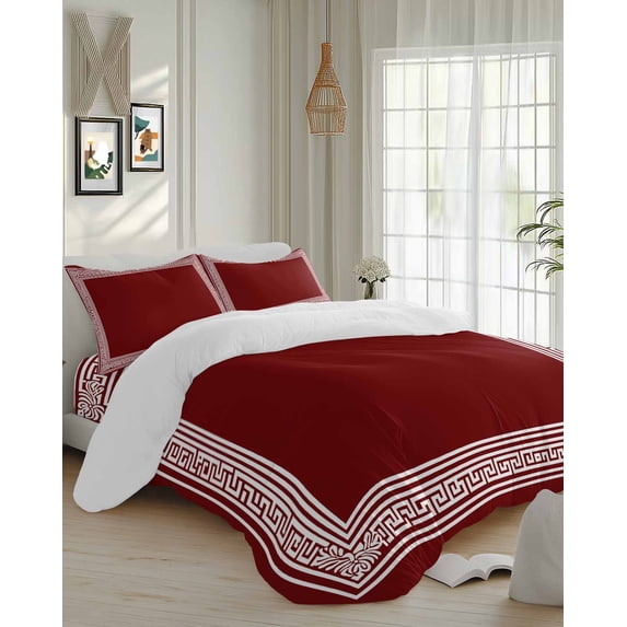 4 Piece Duvet Cover Set Cal king, Greek Abstract Inspired Key Pattern ...