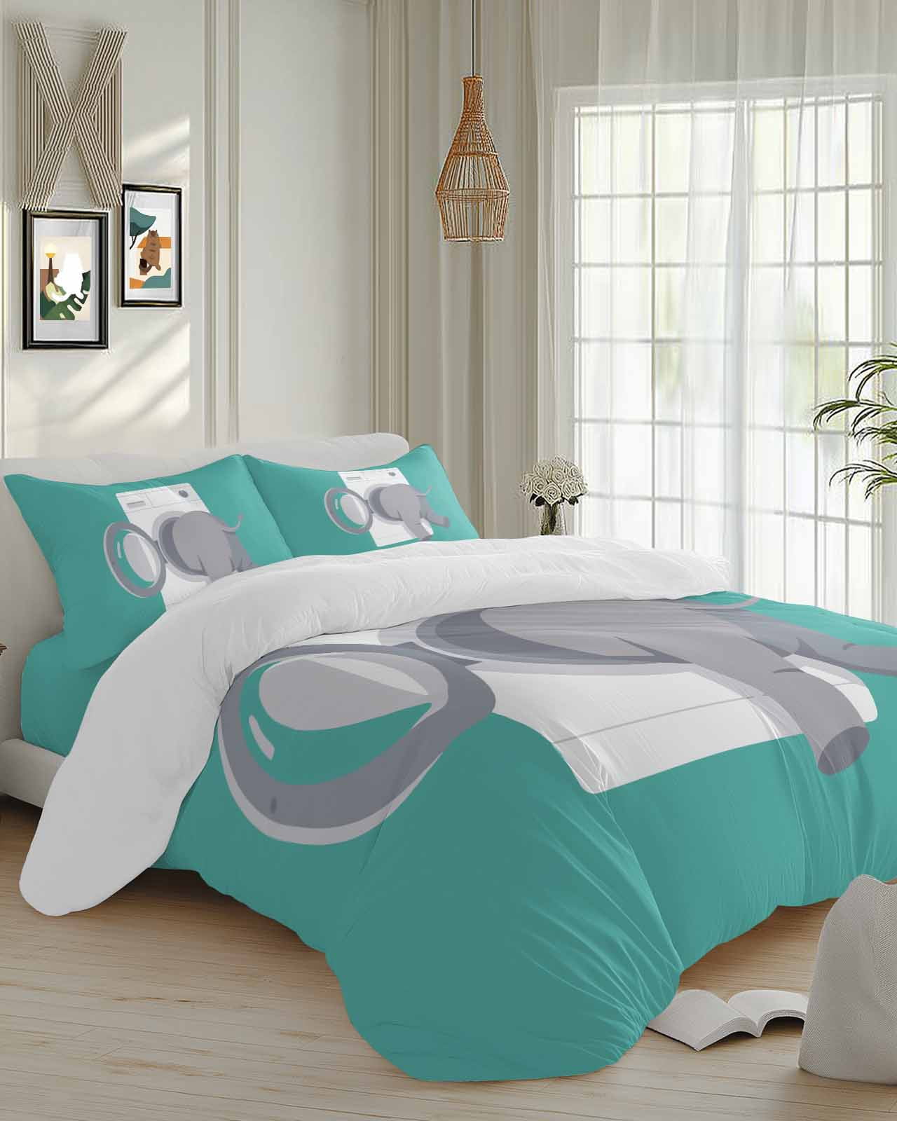 4 Piece Duvet Cover Set Cal king, Grey Elephant Abstract Animal Soft ...
