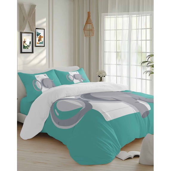 4 Piece Duvet Cover Set Cal king, Grey Elephant Abstract Animal Soft ...