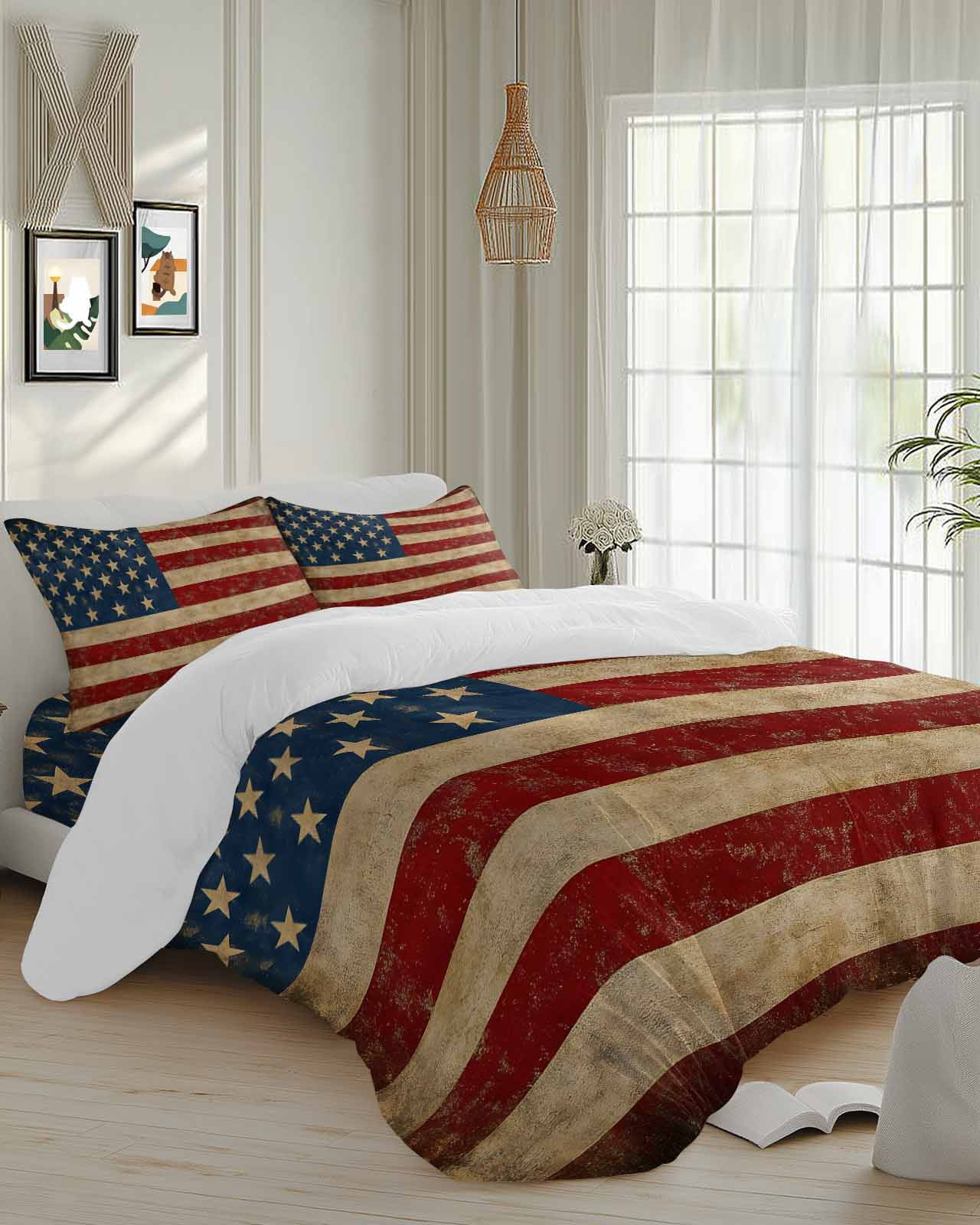 4 Piece Duvet Cover Set Cal king, Independence Day USA Flag Vintage ...