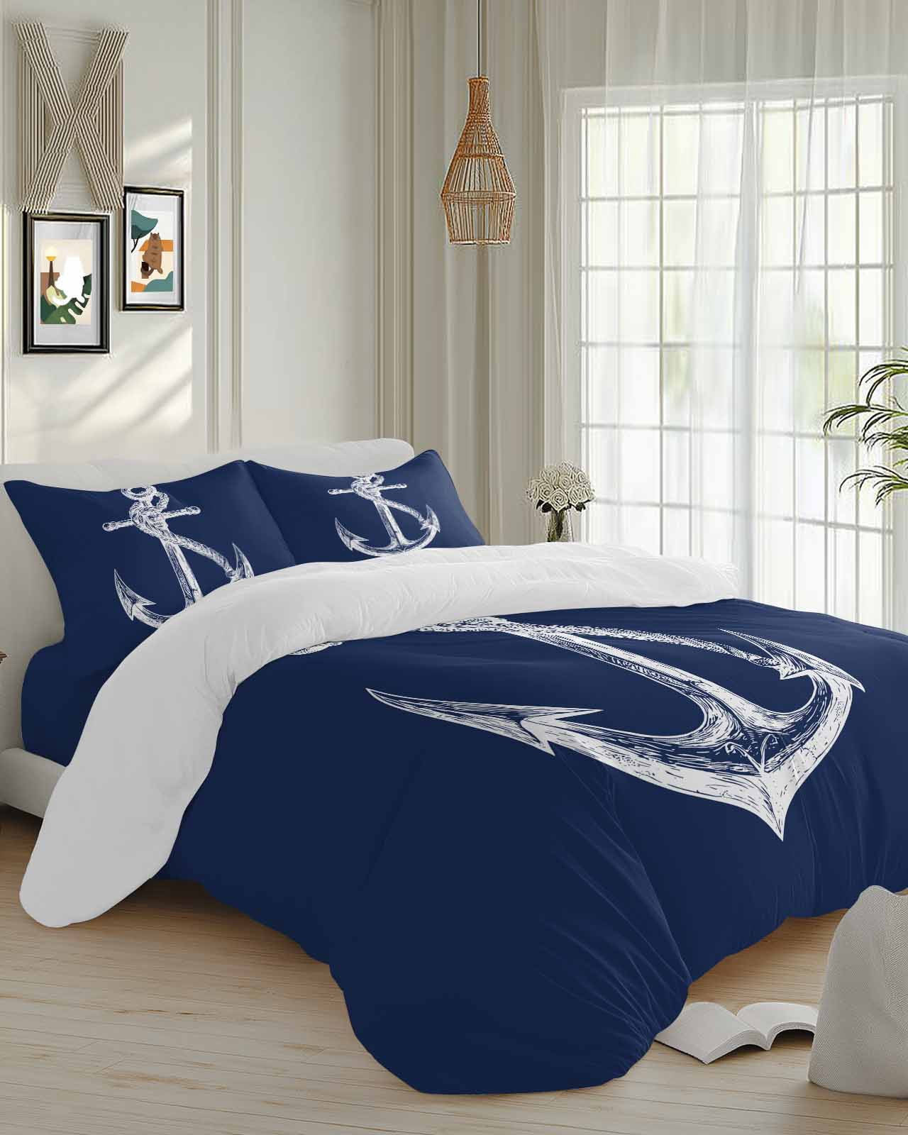 4 Piece Duvet Cover Set Cal king, Marine Coastal Anchor on Military ...