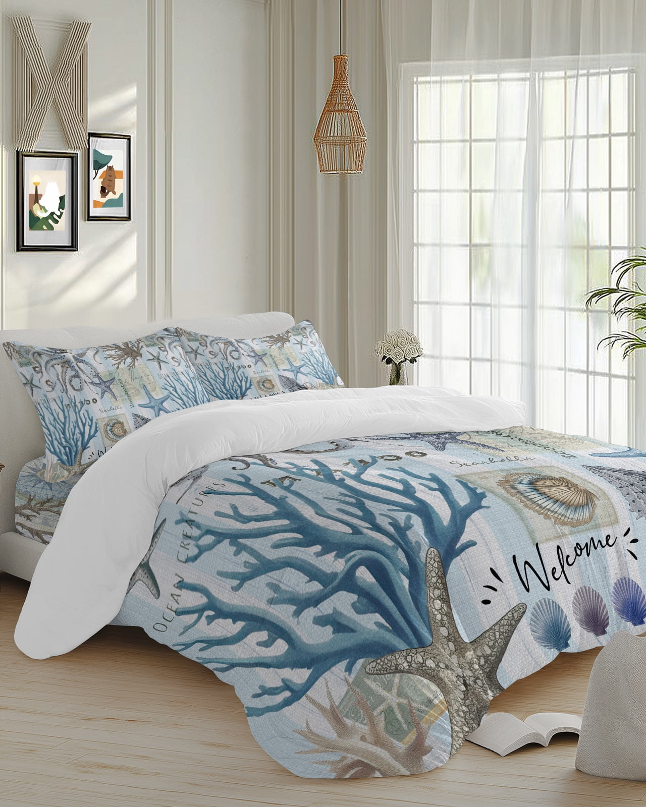 4 Piece Duvet Cover Set Cal king, Marine Octopus Starfish Coral Shell ...