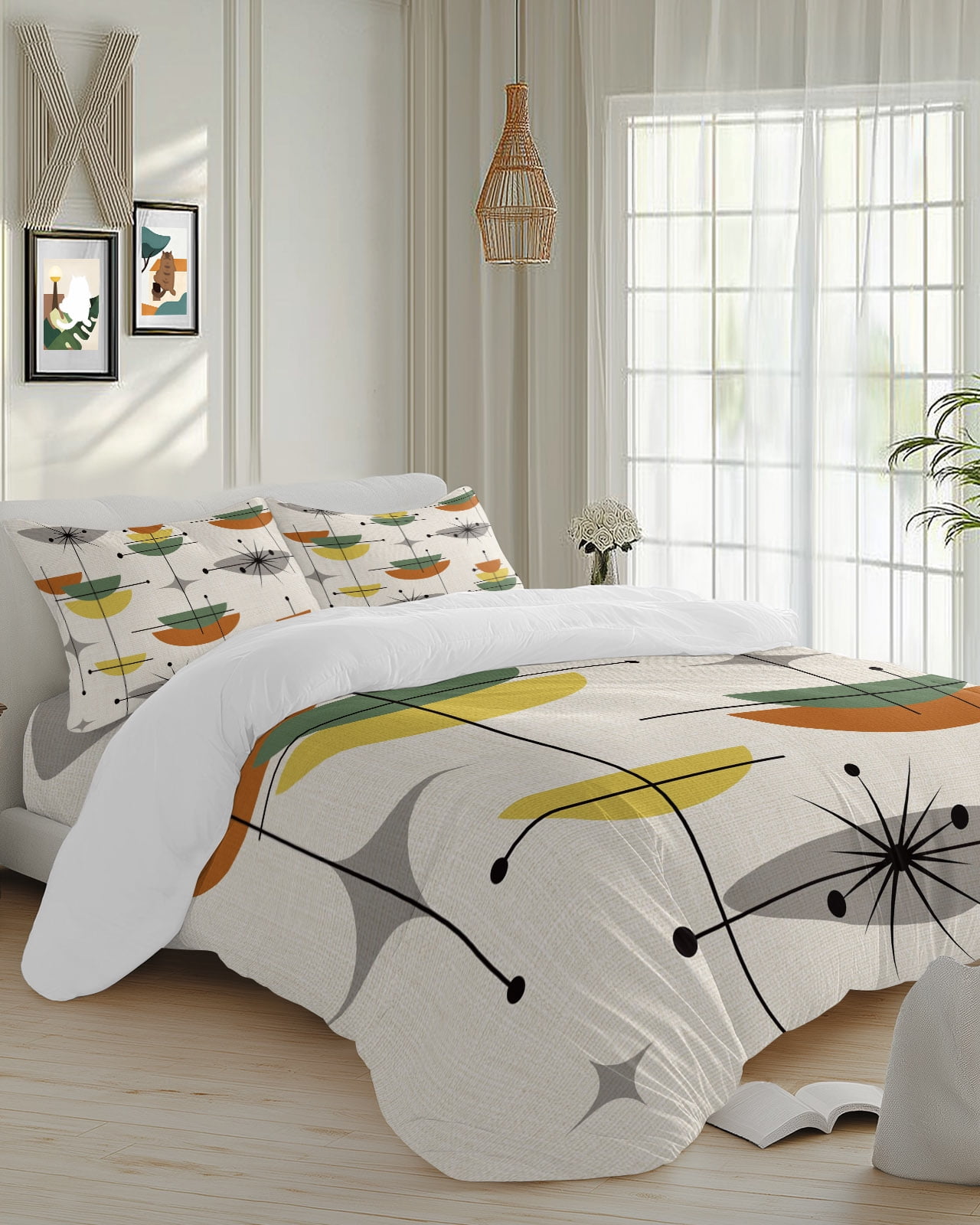 4 Piece Duvet Cover Set Cal king, Mid Century Color Block Soft ...