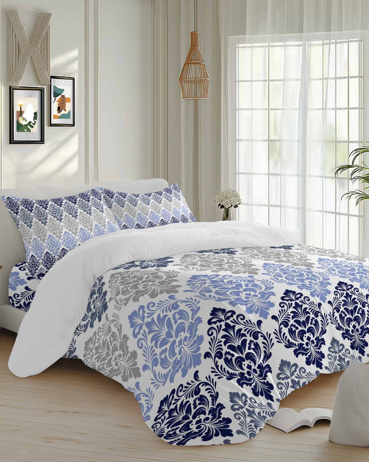 4 Piece Duvet Cover Set Cal king, Mid Century Flower Texture Soft ...
