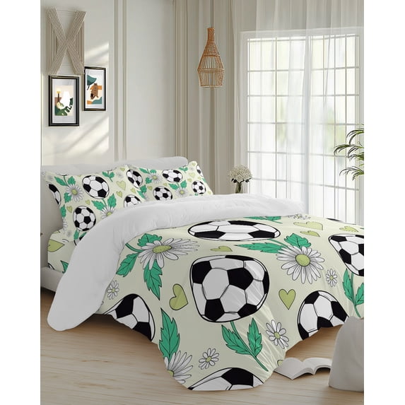 4 Piece Duvet Cover Set Cal king, Modern Black White Football Soft ...