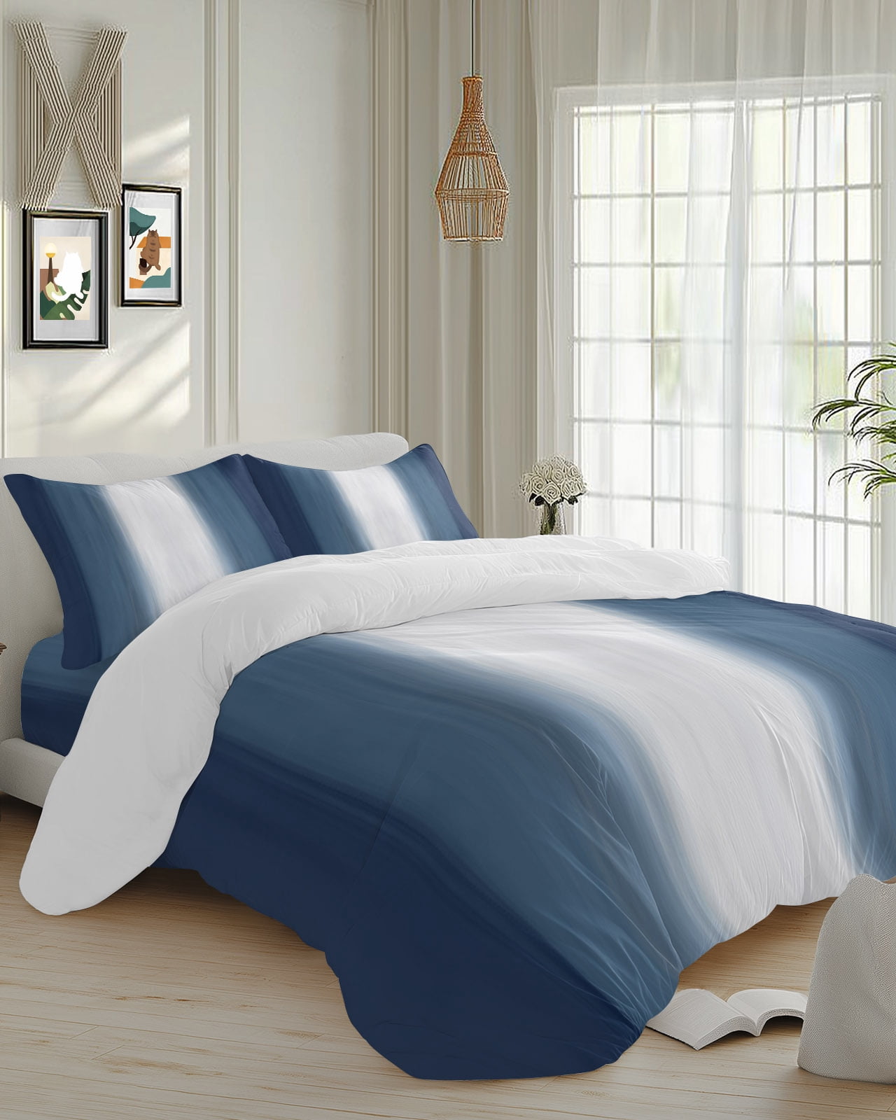 4 Piece Duvet Cover Set Cal king, Modern Blue White Gradient Soft ...