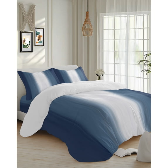 4 Piece Duvet Cover Set Cal king, Modern Blue White Gradient Soft ...