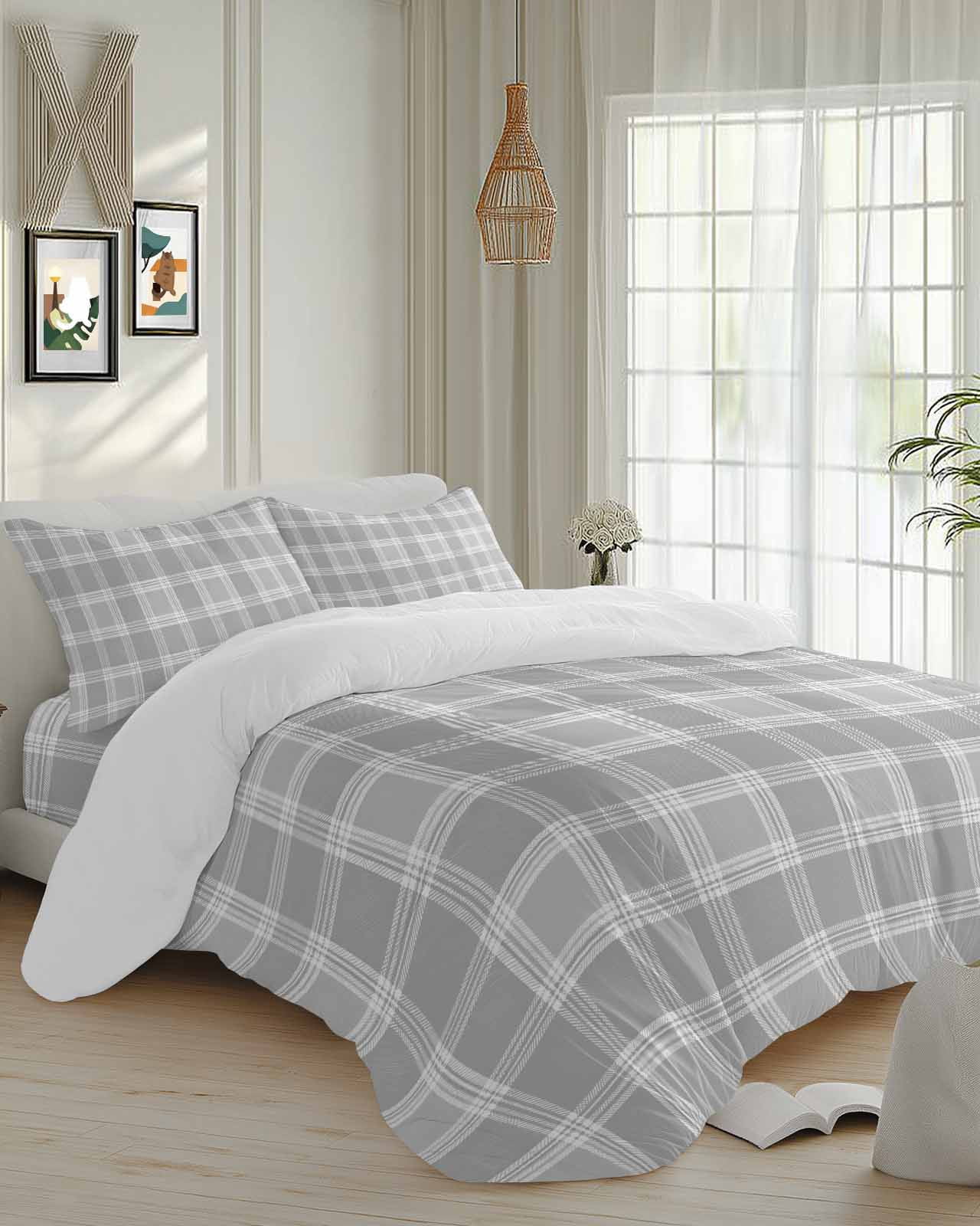 4 Piece Duvet Cover Set Cal king, Modern Minimalist Gray Checkered Soft ...