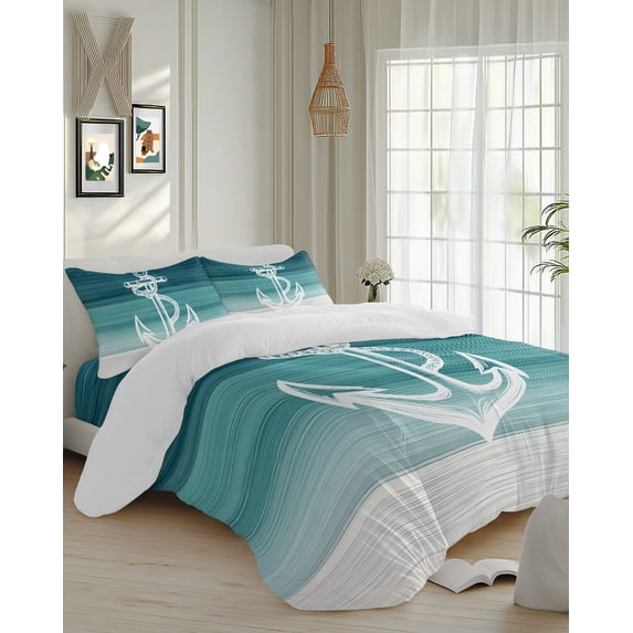 4 Piece Duvet Cover Set Cal king, Modern Nautical Anchor Sketch Soft ...