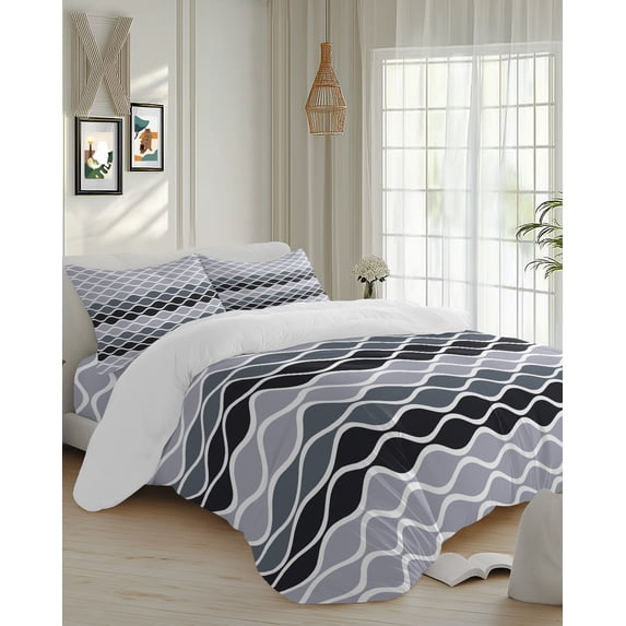 4 Piece Duvet Cover Set Cal king, Moroccan Texture White Wave Stripe ...