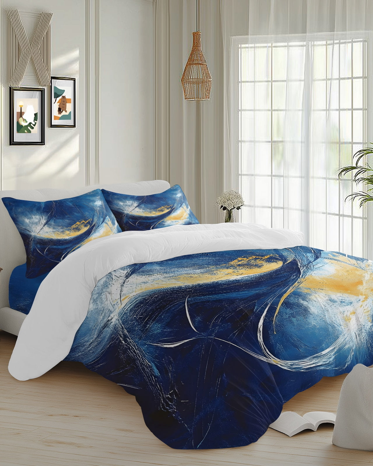 4 Piece Duvet Cover Set Cal king, Navy Blue Gradient Abstract Color ...