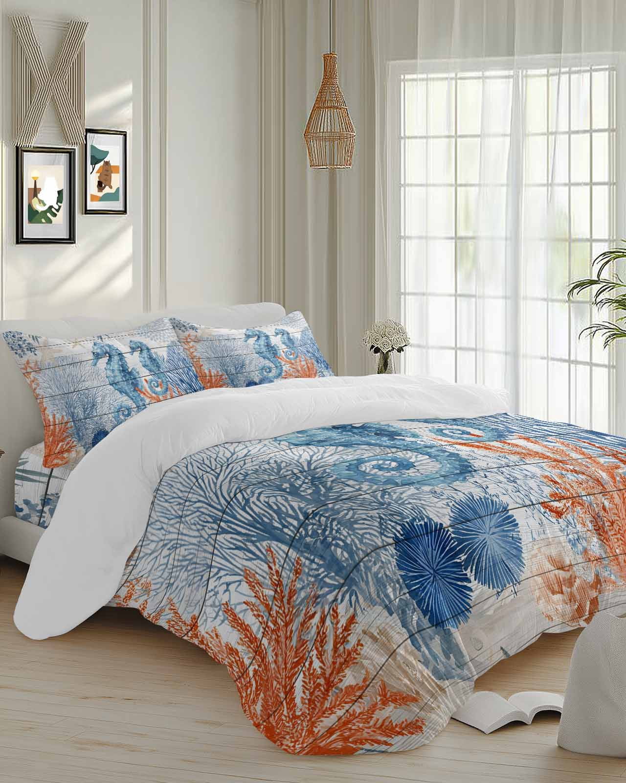 4 Piece Duvet Cover Set Cal king, Ocean Coral Starfish Seahorses Soft ...