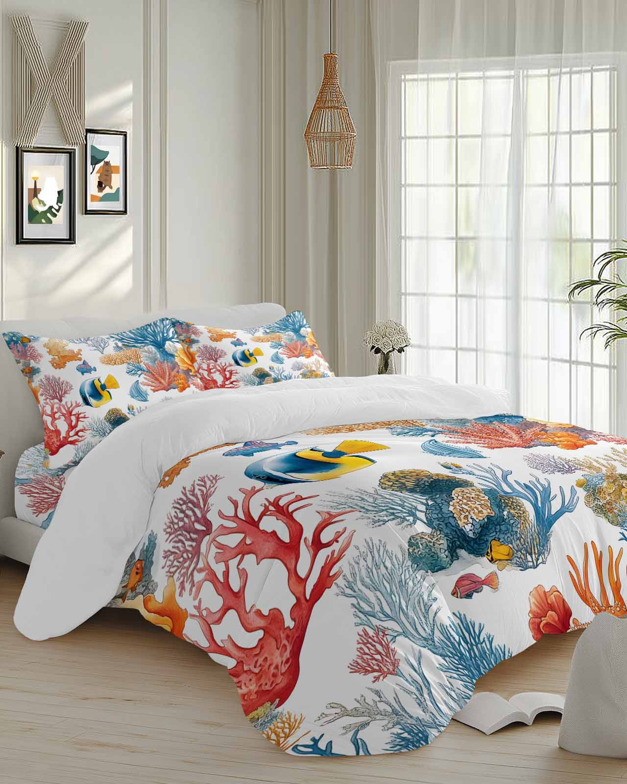 4 Piece Duvet Cover Set Cal king, Ocean Fish Colorful Coral Soft ...