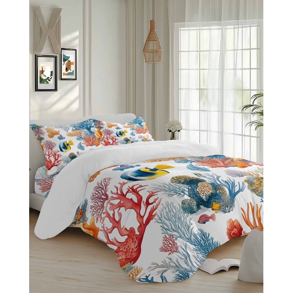 4 Piece Duvet Cover Set Cal king, Ocean Fish Colorful Coral Soft ...