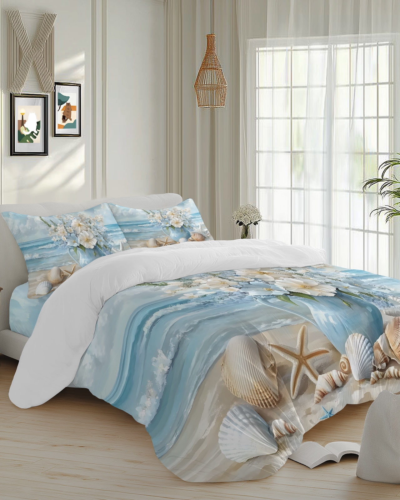 4 Piece Duvet Cover Set Cal king, Ocean Starfish Shell Flower Vase Soft ...