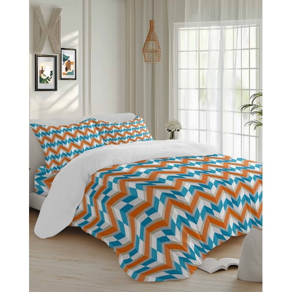 4 Piece Duvet Cover Set Cal king, Orange Ripple Abstract Geometric Soft ...