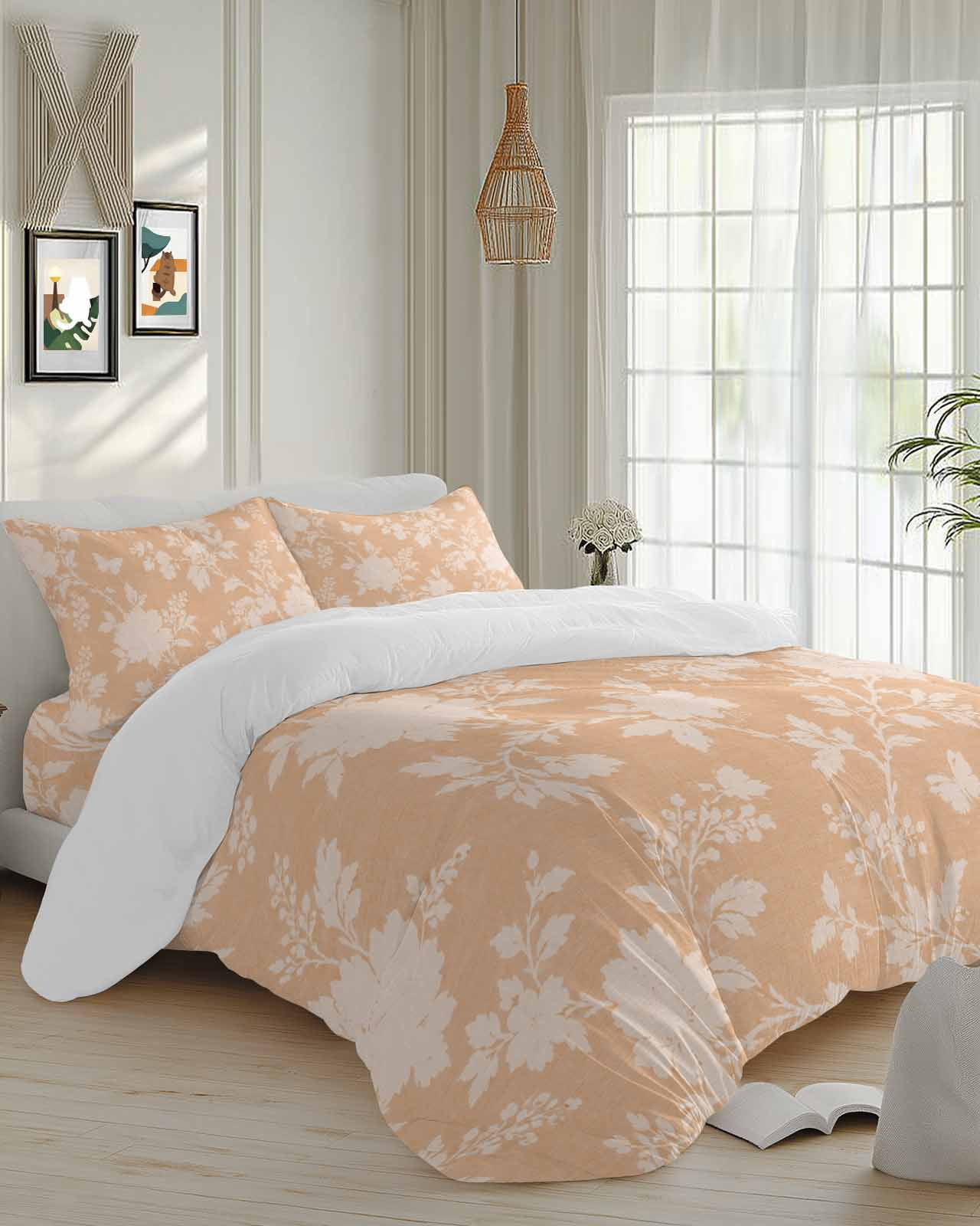 4 Piece Duvet Cover Set Cal king, Pastoral Rose Apricot Pink Soft ...