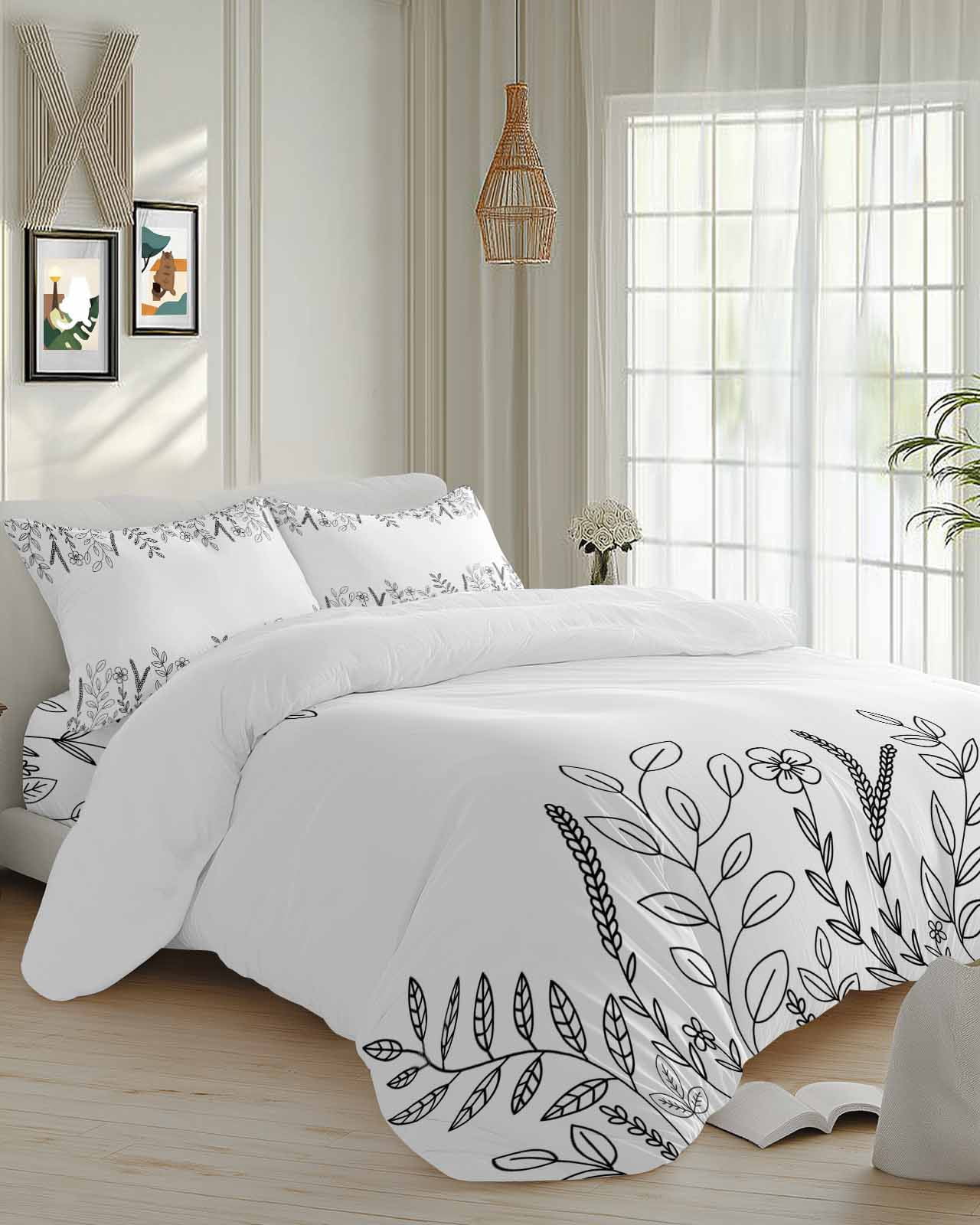 4 Piece Duvet Cover Set Cal king, Pastoral Wheat Ear Flower Leaf Soft ...