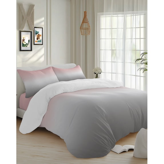 4 Piece Duvet Cover Set Cal king, Pink Gray Gradient Soft Breathable ...