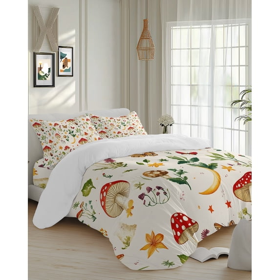 4 Piece Duvet Cover Set Cal king, Red Mushroom Leaf Spring Butterfly ...