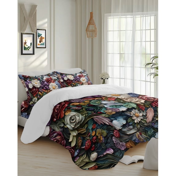 4 Piece Duvet Cover Set Cal king, Retro Medieval Roses Flowers Soft ...