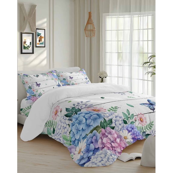 4 Piece Duvet Cover Set Cal king, Rustic Flower Leaf Butterfly Soft ...