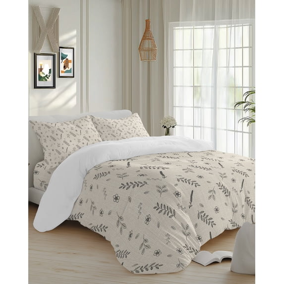 4 Piece Duvet Cover Set Cal king, Rustic Seamless Floral Leaves Soft ...