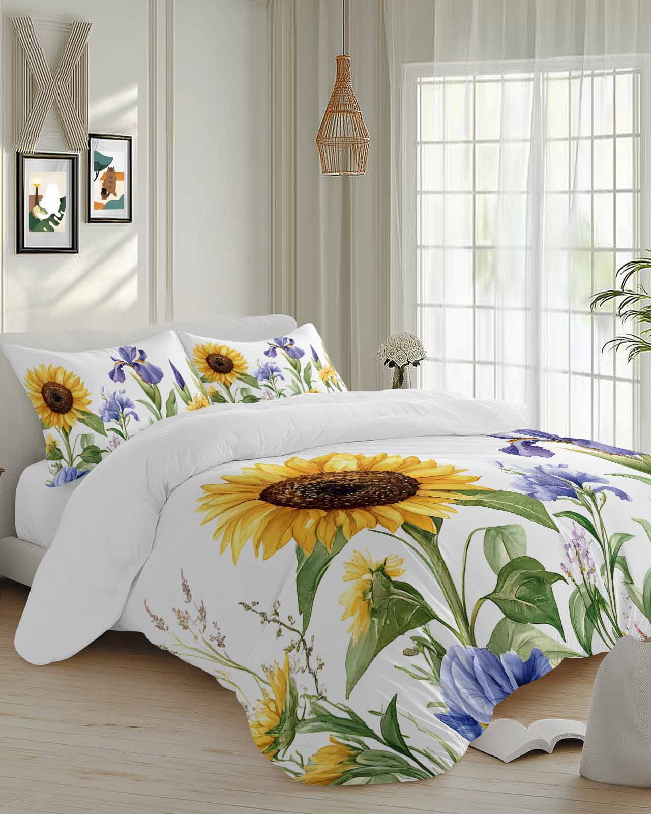 4 Piece Duvet Cover Set Cal king, Rustic Sunflower Pastoral Plant Soft ...