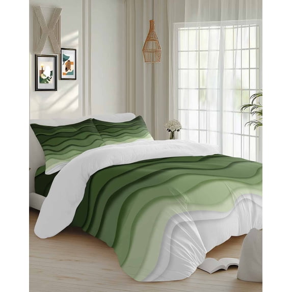 4 Piece Duvet Cover Set Cal king, Sage Green Gradient Water Ripple Soft ...