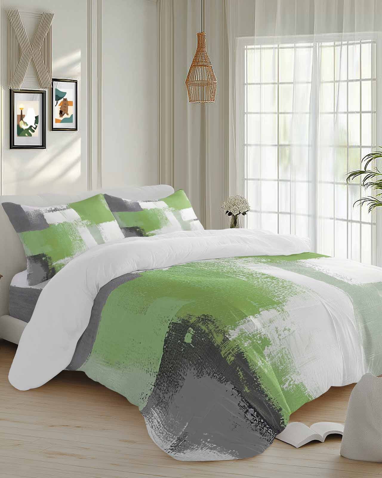 4 Piece Duvet Cover Set Cal king, Sage Green Watercolor Oil Painting ...