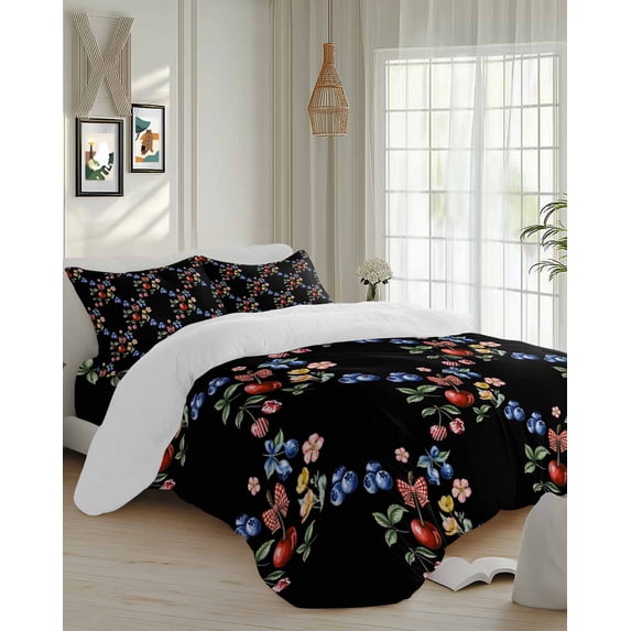 4 Piece Duvet Cover Set Cal king, Spring Blueberry Cherry Flowers ...