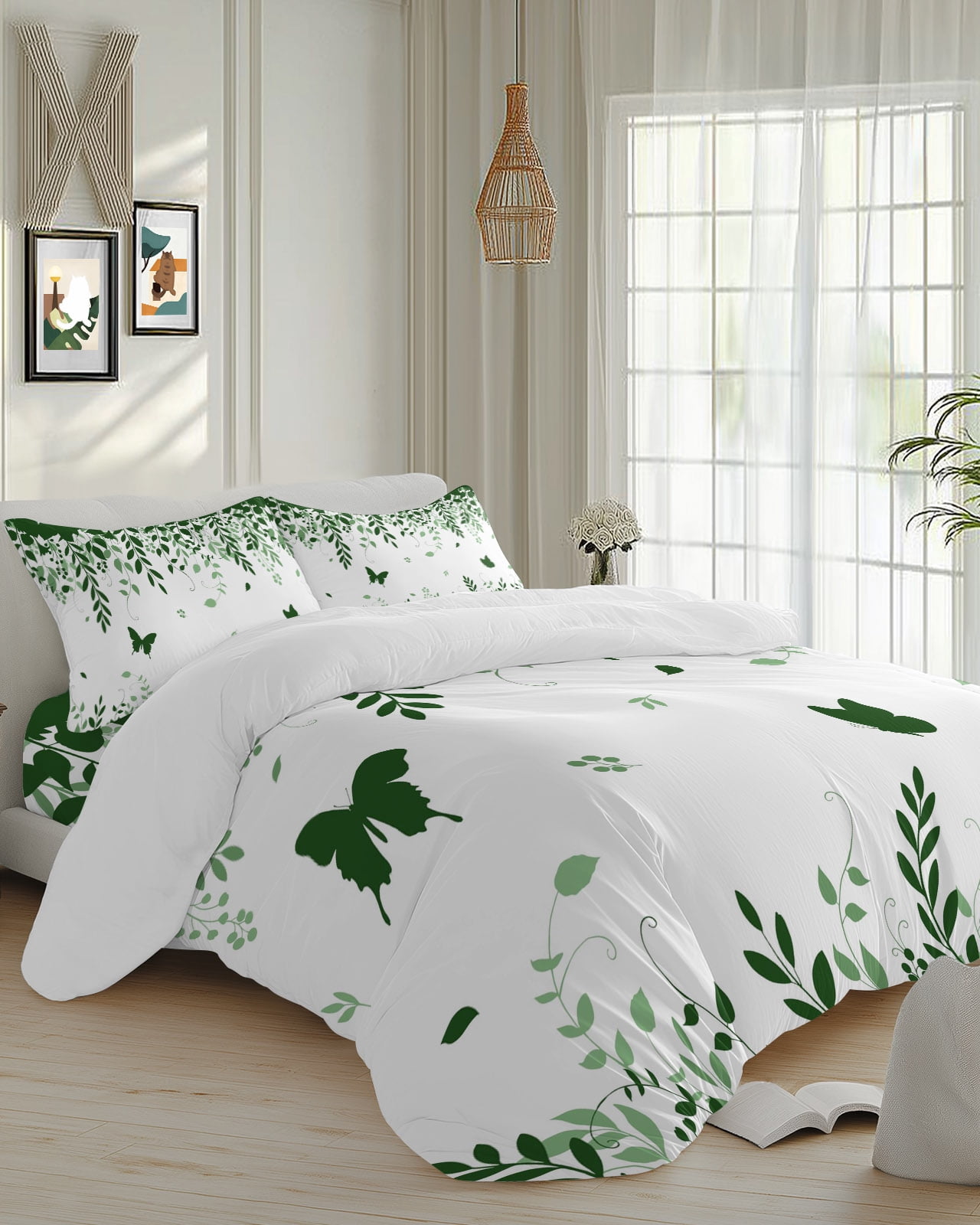 4 Piece Duvet Cover Set Cal king, Spring Butterfly Fallen Leaf Soft ...