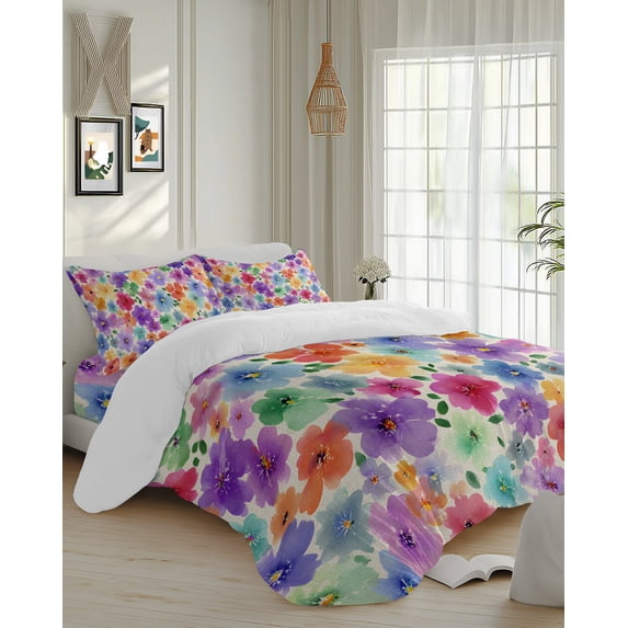 4 Piece Duvet Cover Set Cal king, Spring Colorful Blossom Flower Soft ...