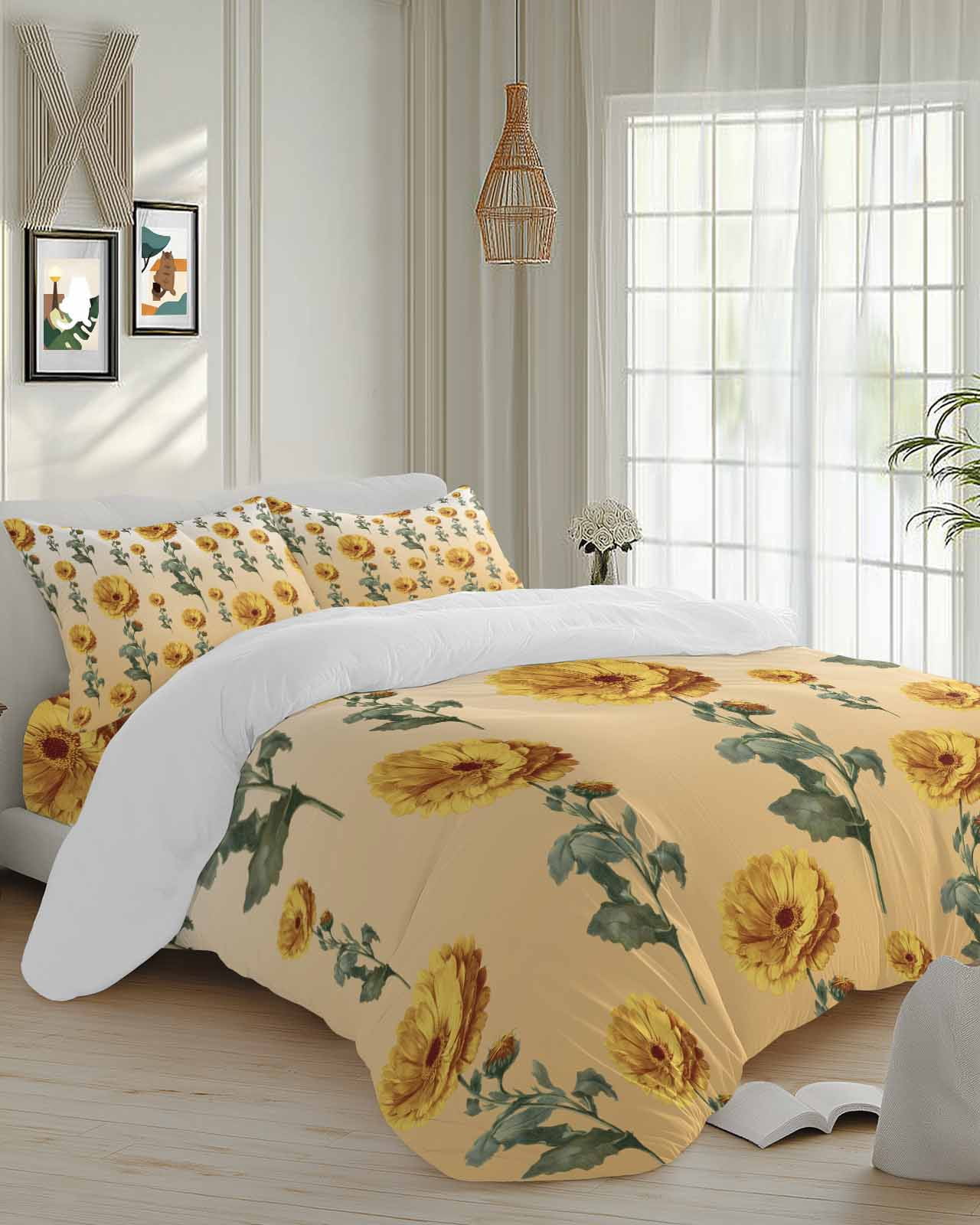 4 Piece Duvet Cover Set Cal king, Spring Farm Sunflowers Soft ...