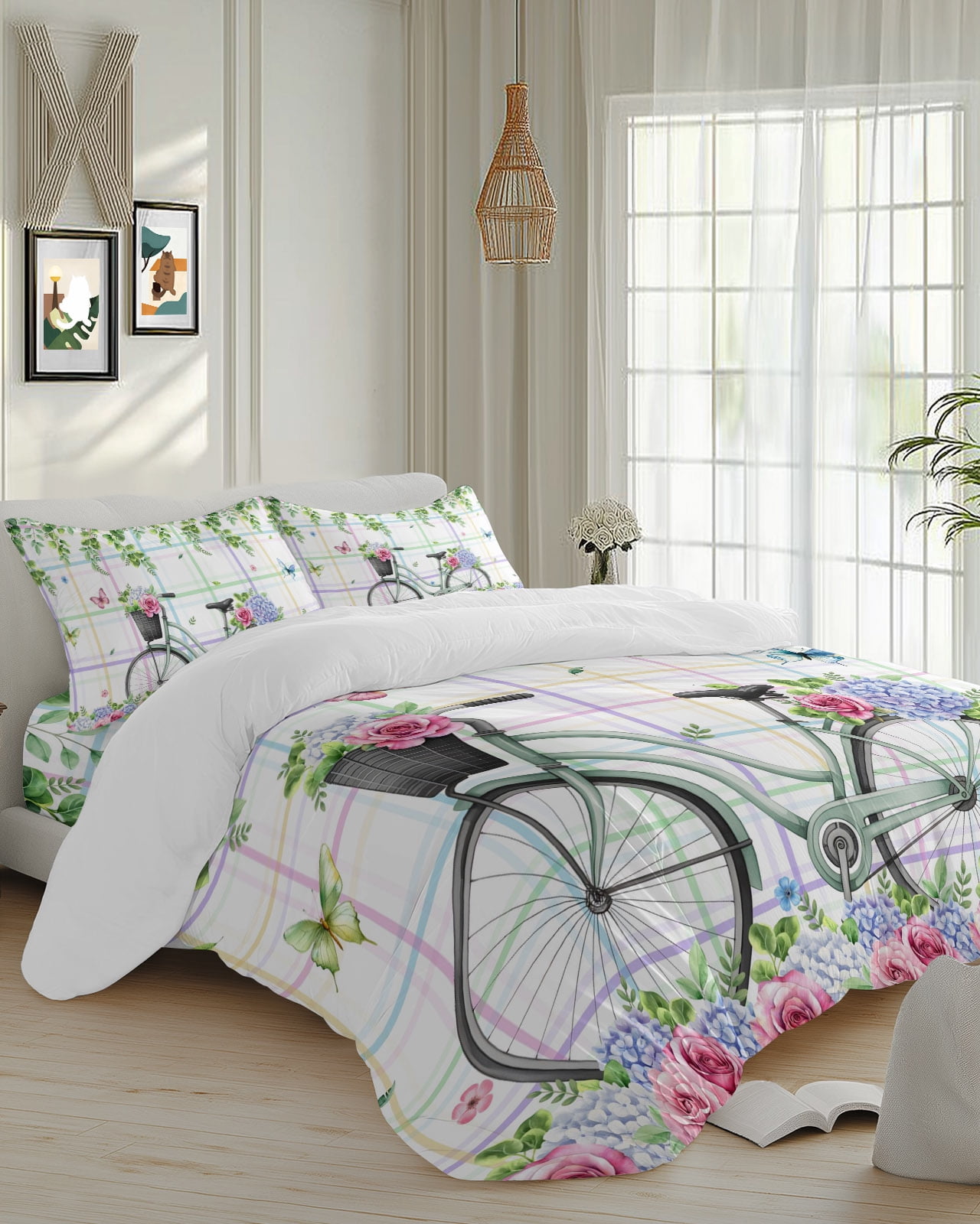 4 Piece Duvet Cover Set Cal king, Spring Flowers Jugal Leaves Soft ...
