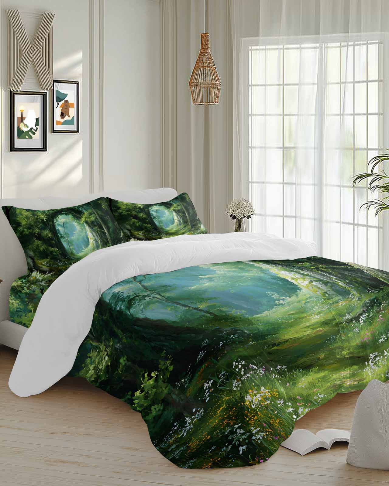 4 Piece Duvet Cover Set Cal king, Spring Forest Tree Plant Soft ...