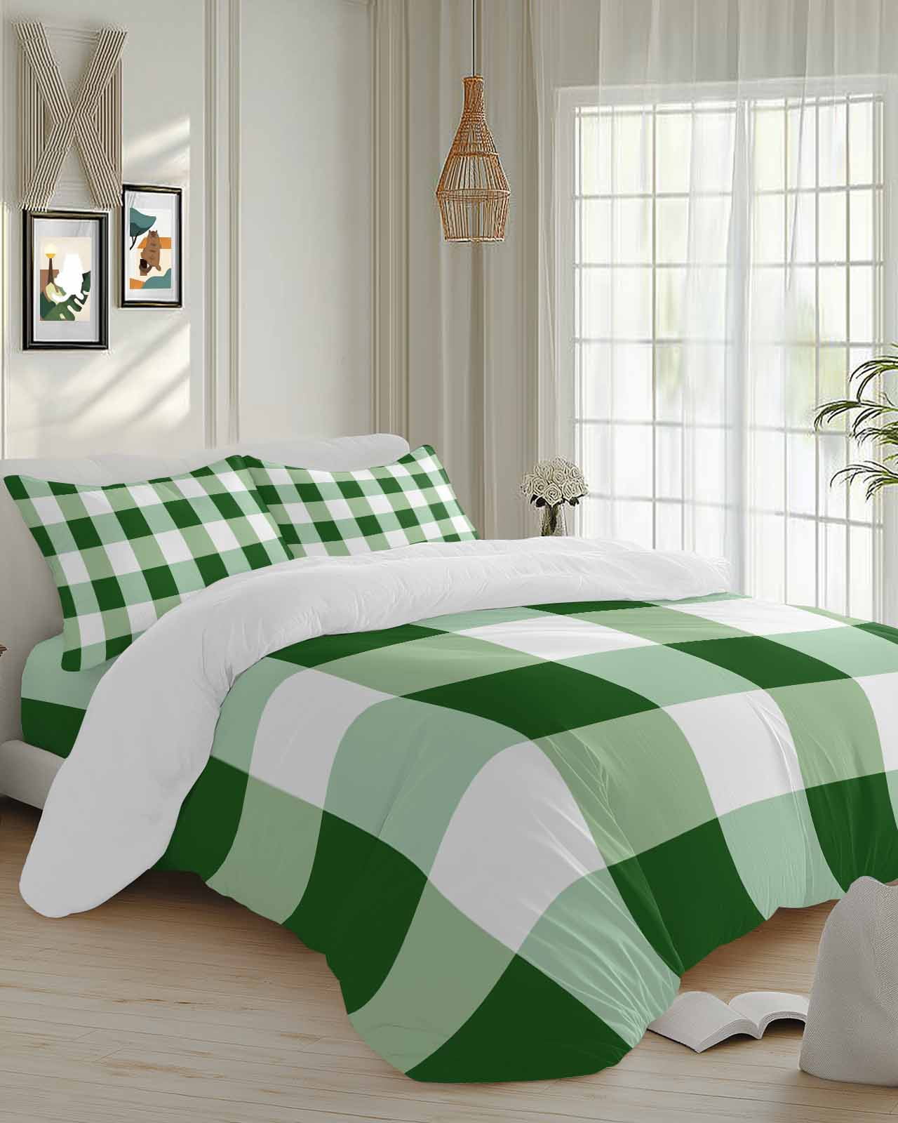 4 Piece Duvet Cover Set Cal king, Spring Green White Plaid Soft ...