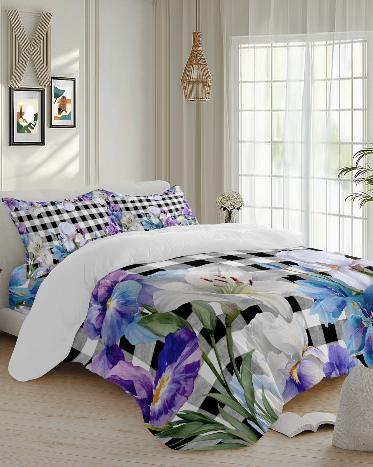 4 Piece Duvet Cover Set Cal king, Spring Iris Flowers Lilies Soft ...