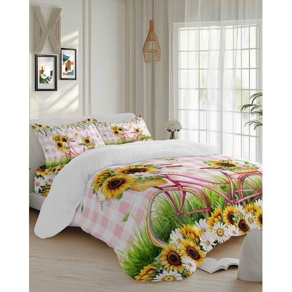 4 Piece Duvet Cover Set Cal king, Spring Sunflower Daisy Bike Soft ...