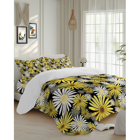 4 Piece Duvet Cover Set Cal king, Spring Yellow White Daisy Flower Soft ...