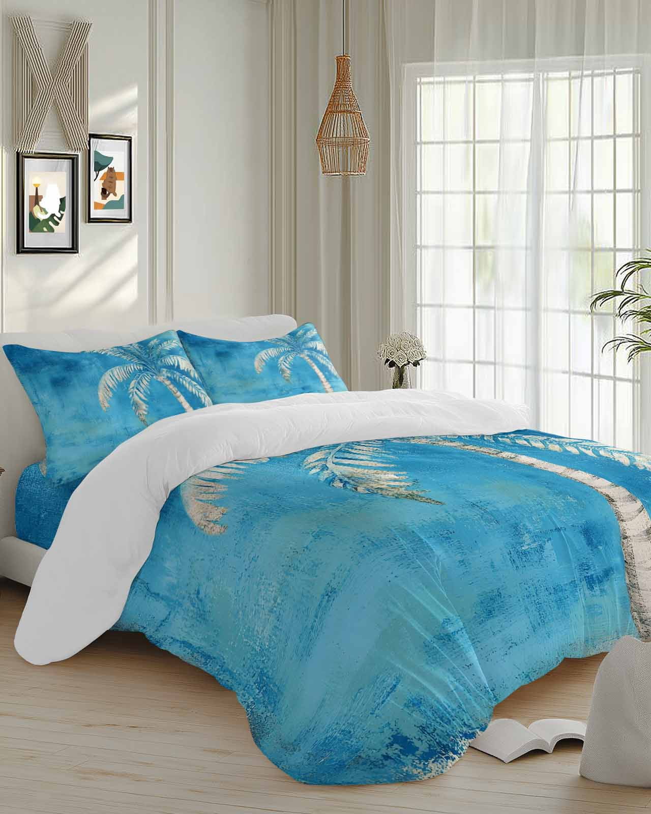4 Piece Duvet Cover Set Cal king, Summer Beach Palm Tree Soft ...