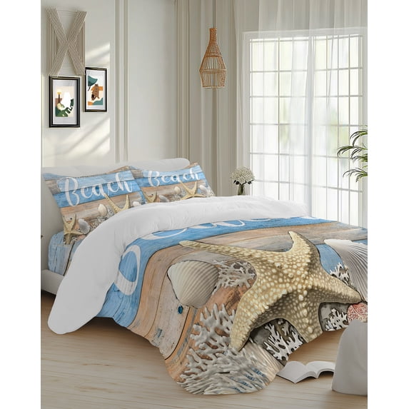 4 Piece Duvet Cover Set Cal king, Summer Beach Starfish Shell Soft ...