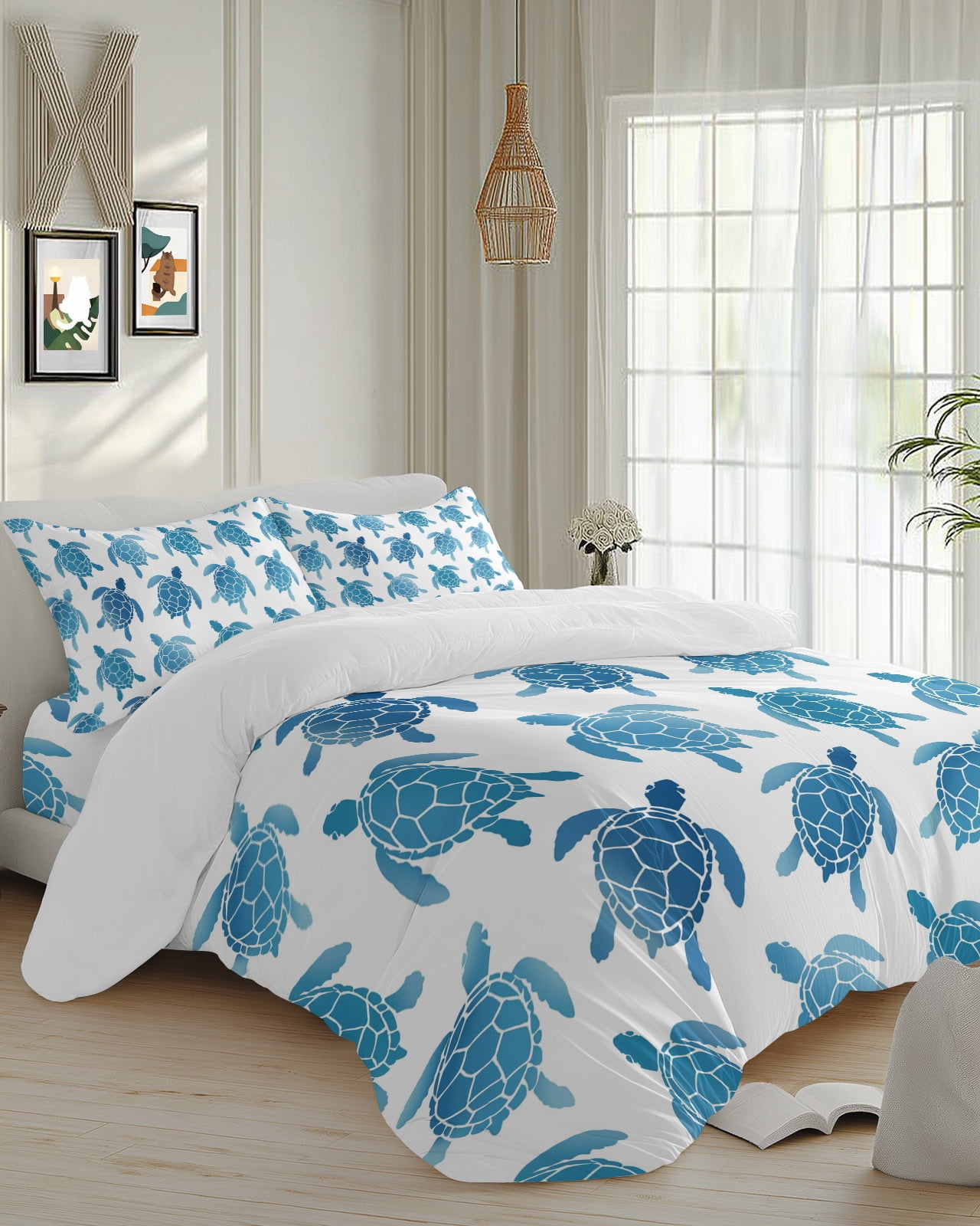 4 Piece Duvet Cover Set Cal king, Summer Blue Sea Turtle Soft ...