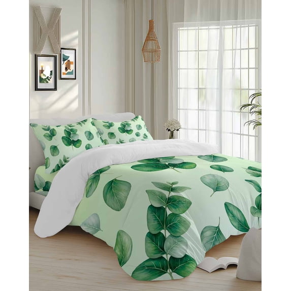 4 Piece Duvet Cover Set Cal king, Summer Green Eucalyptus Leaves Soft ...