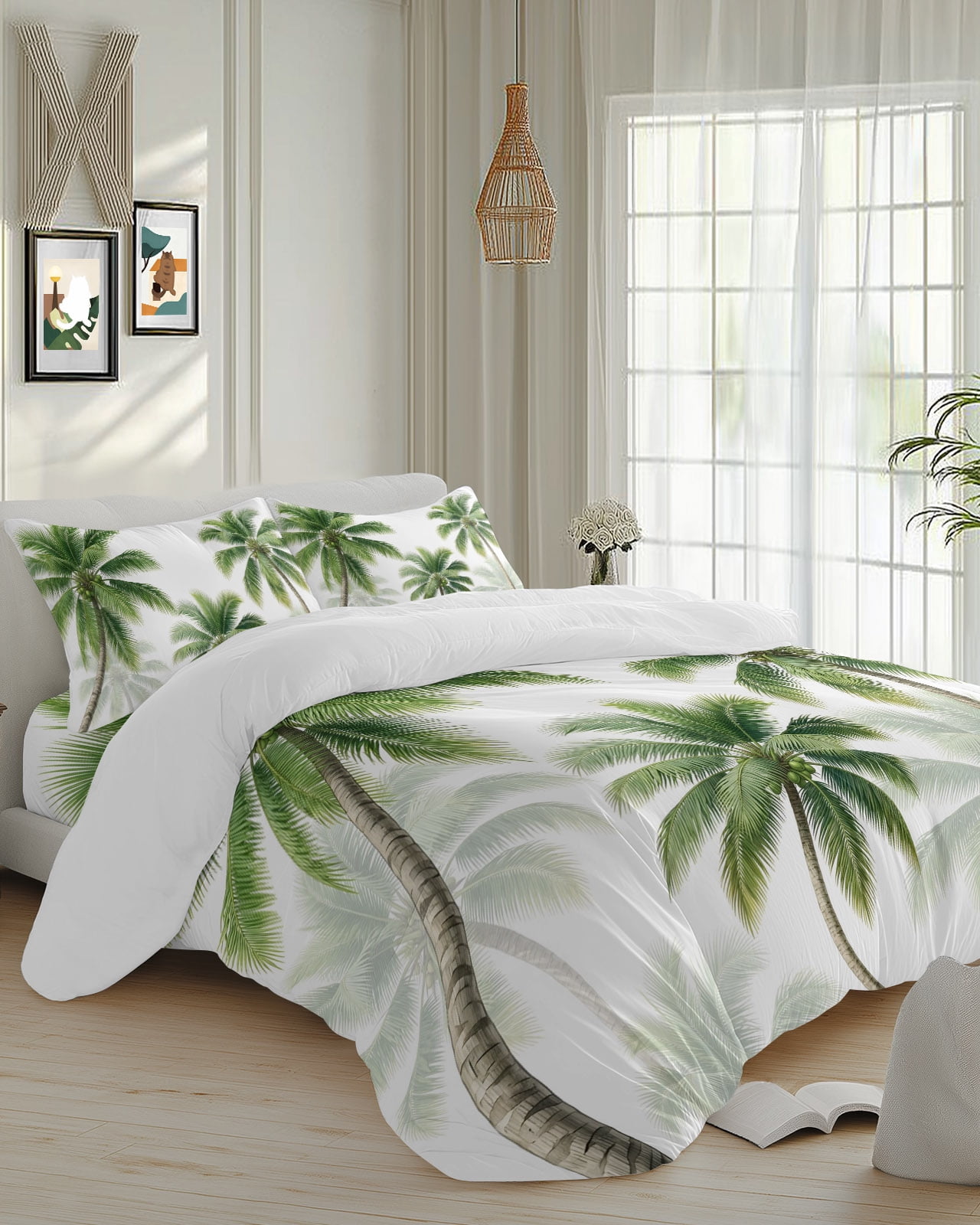 4 Piece Duvet Cover Set Cal king, Summer Green Palm Tree Soft ...