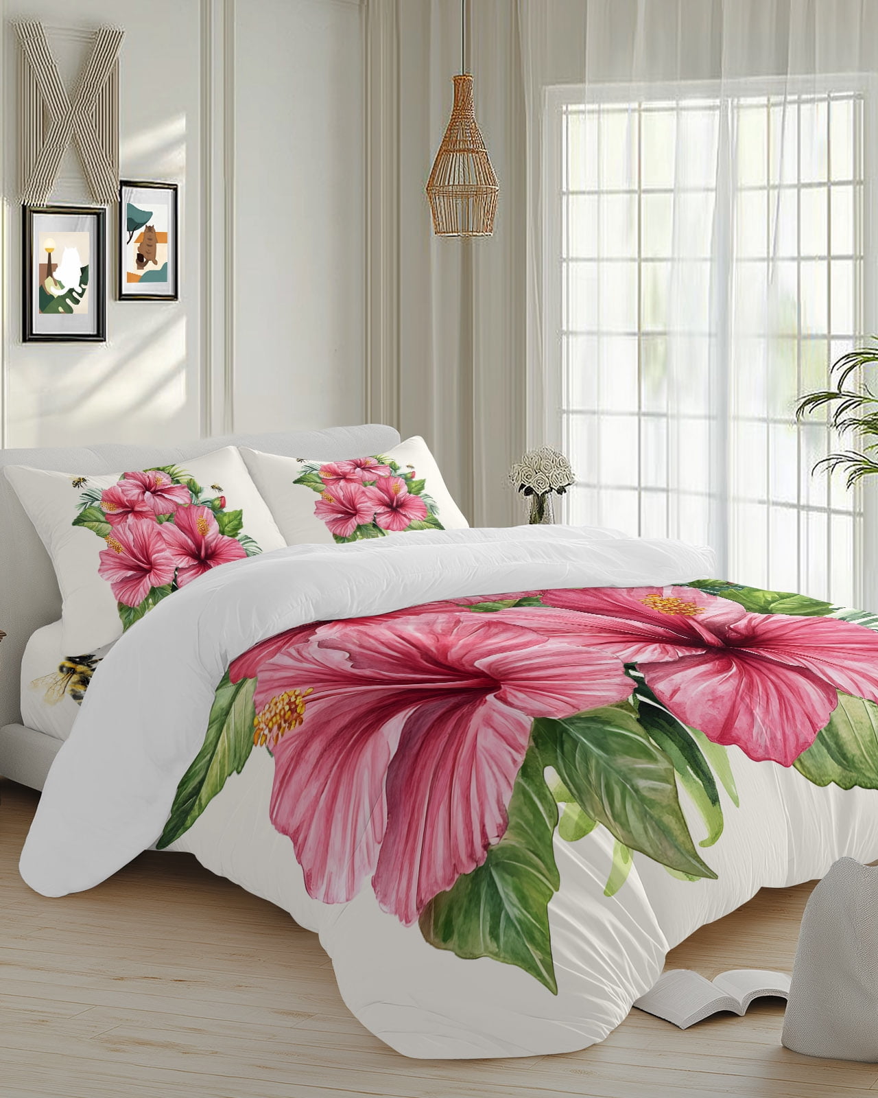 4 Piece Duvet Cover Set Cal king, Summer Hibiscus Flower Soft ...