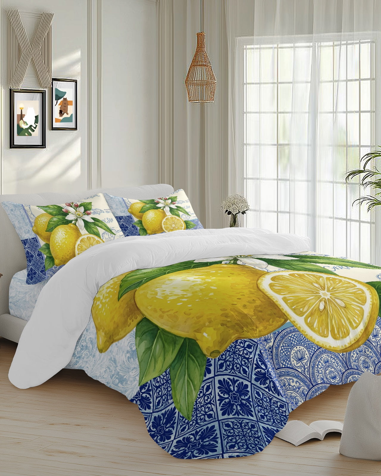 4 Piece Duvet Cover Set Cal king, Summer Lemon Abstract Geometric Soft ...