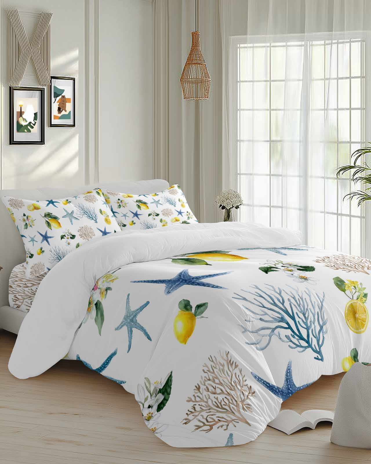 4 Piece Duvet Cover Set Cal king, Summer Lemon Flower Starfish Soft ...