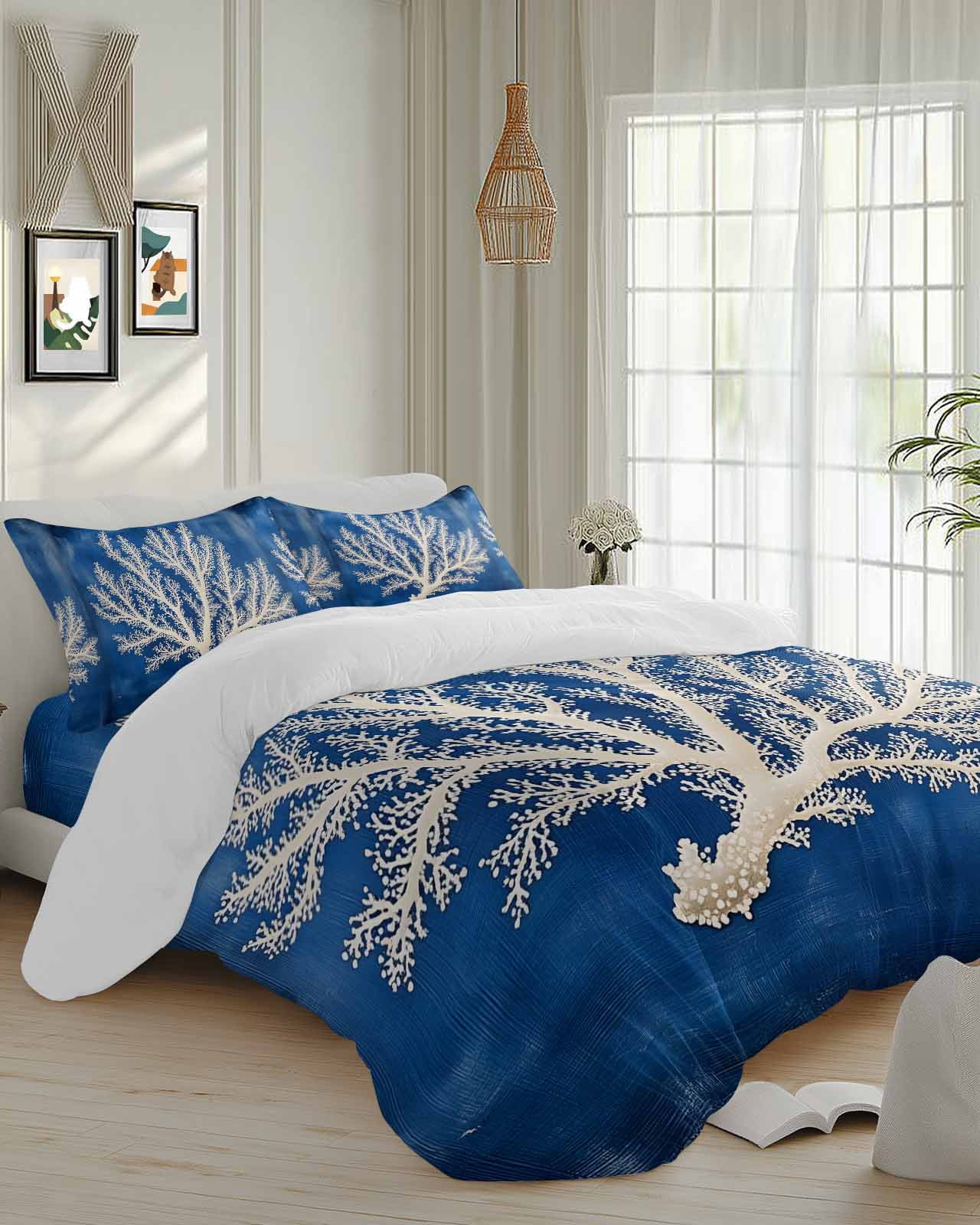 4 Piece Duvet Cover Set Cal king, Summer Marine Coral Texture Soft ...