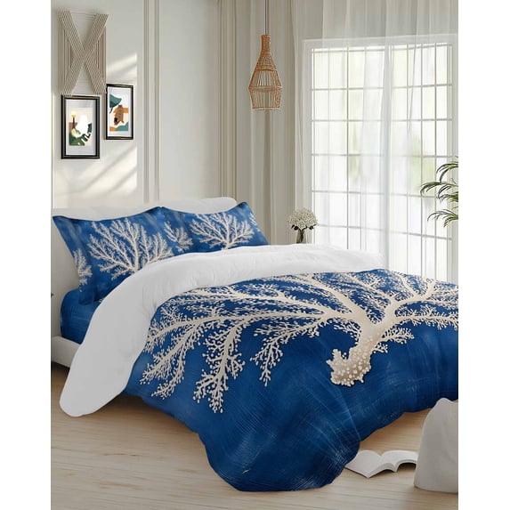 4 Piece Duvet Cover Set Cal king, Summer Marine Coral Texture Soft ...